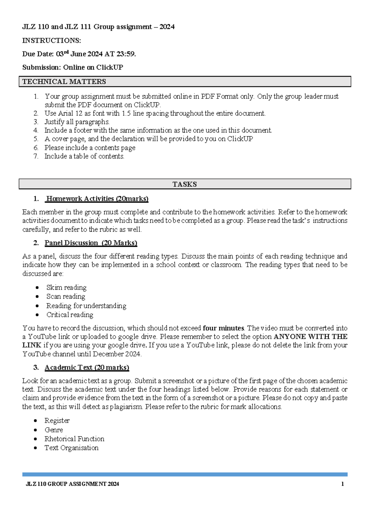JLZ 110 Group assignment 2024 - JLZ 1 1 0 GROUP ASSIGNMENT 2024 1 JLZ 1 ...
