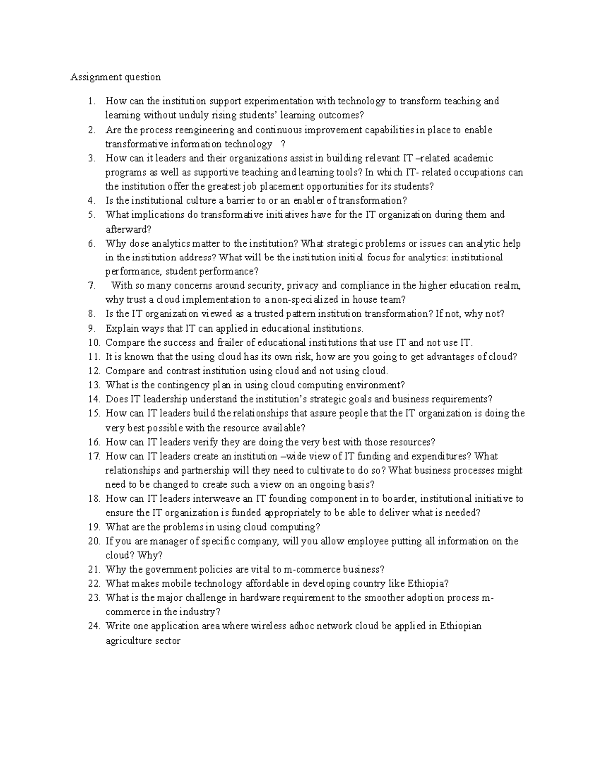 Assignment question - This information sheet provide all ict students ...
