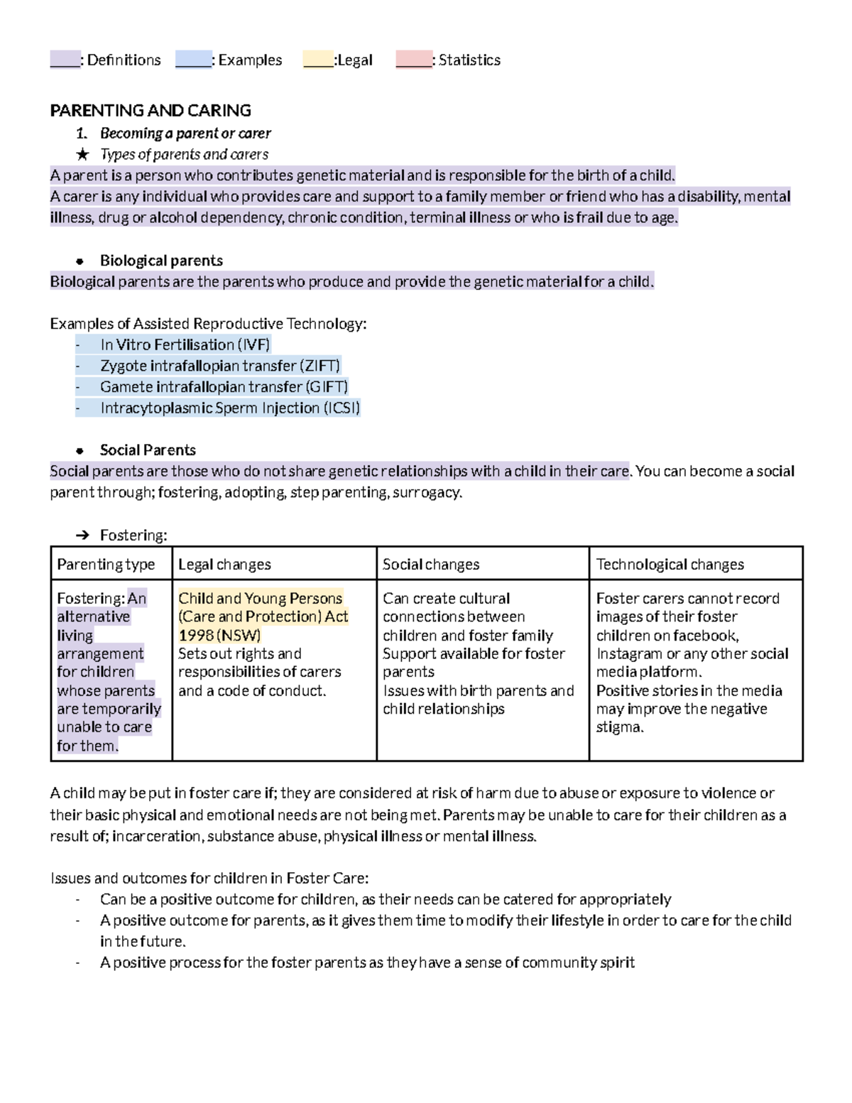 CAFS NOTES HSC - PARENTING AND CARING Becoming a parent or carer ...