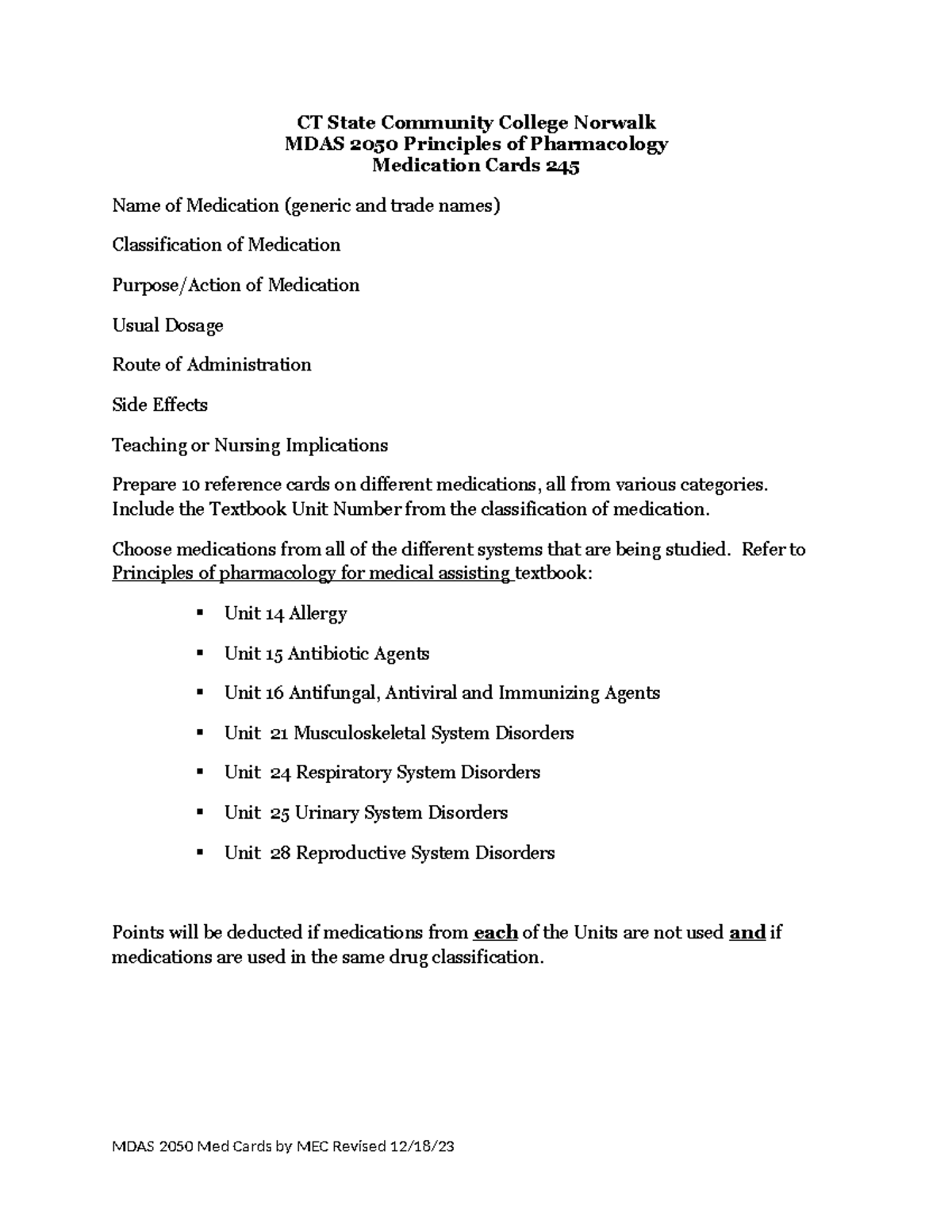 MDAS 2050 Medication Cards - CT State Community College Norwalk MDAS ...