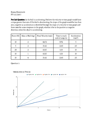 Lab 6 - Lab 6 General Physics One - Solved - Emma Drzewiecki PY-113 ...