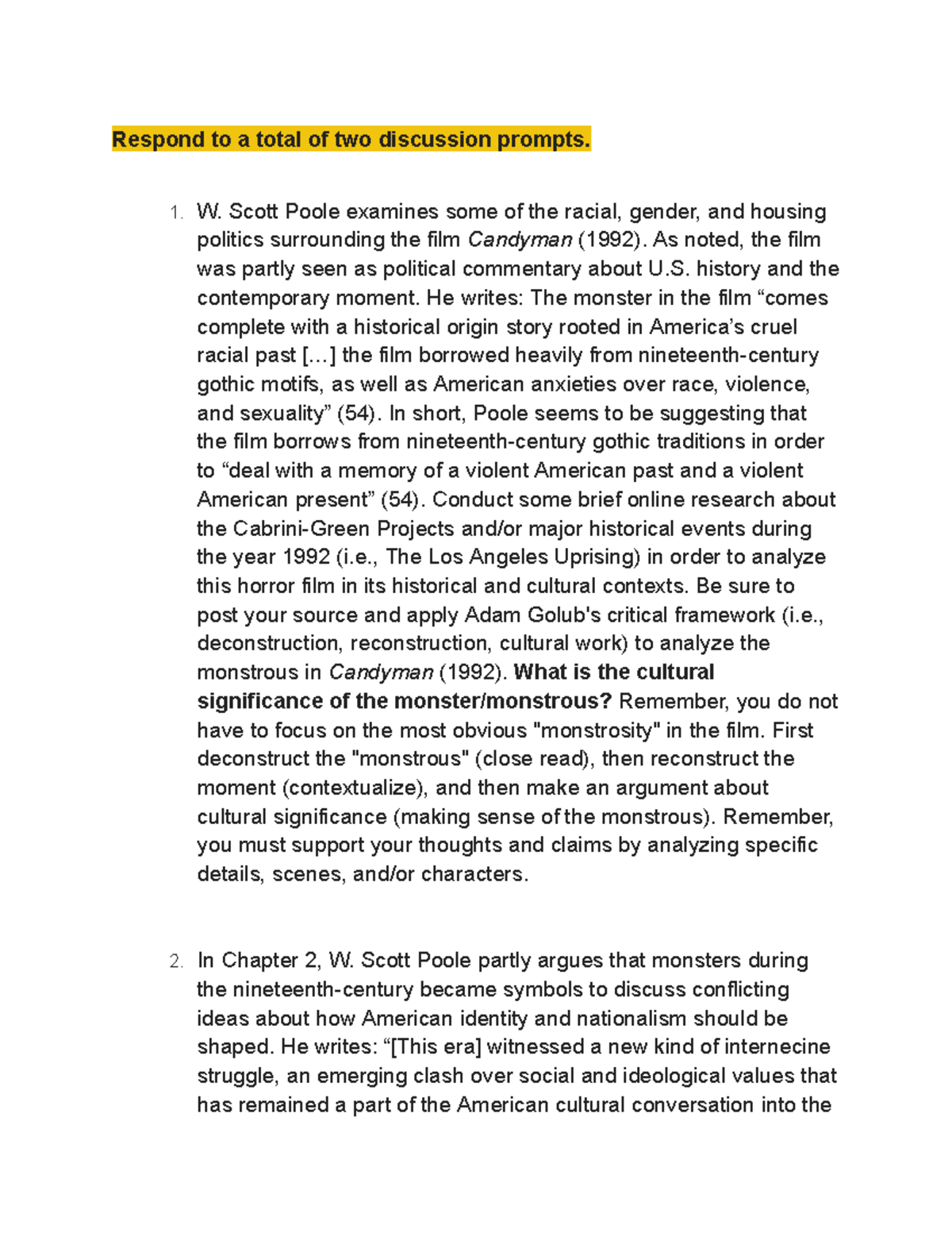 Week 3 Thursday Discussion for American Gothic Horrors(8) - Google Docs ...