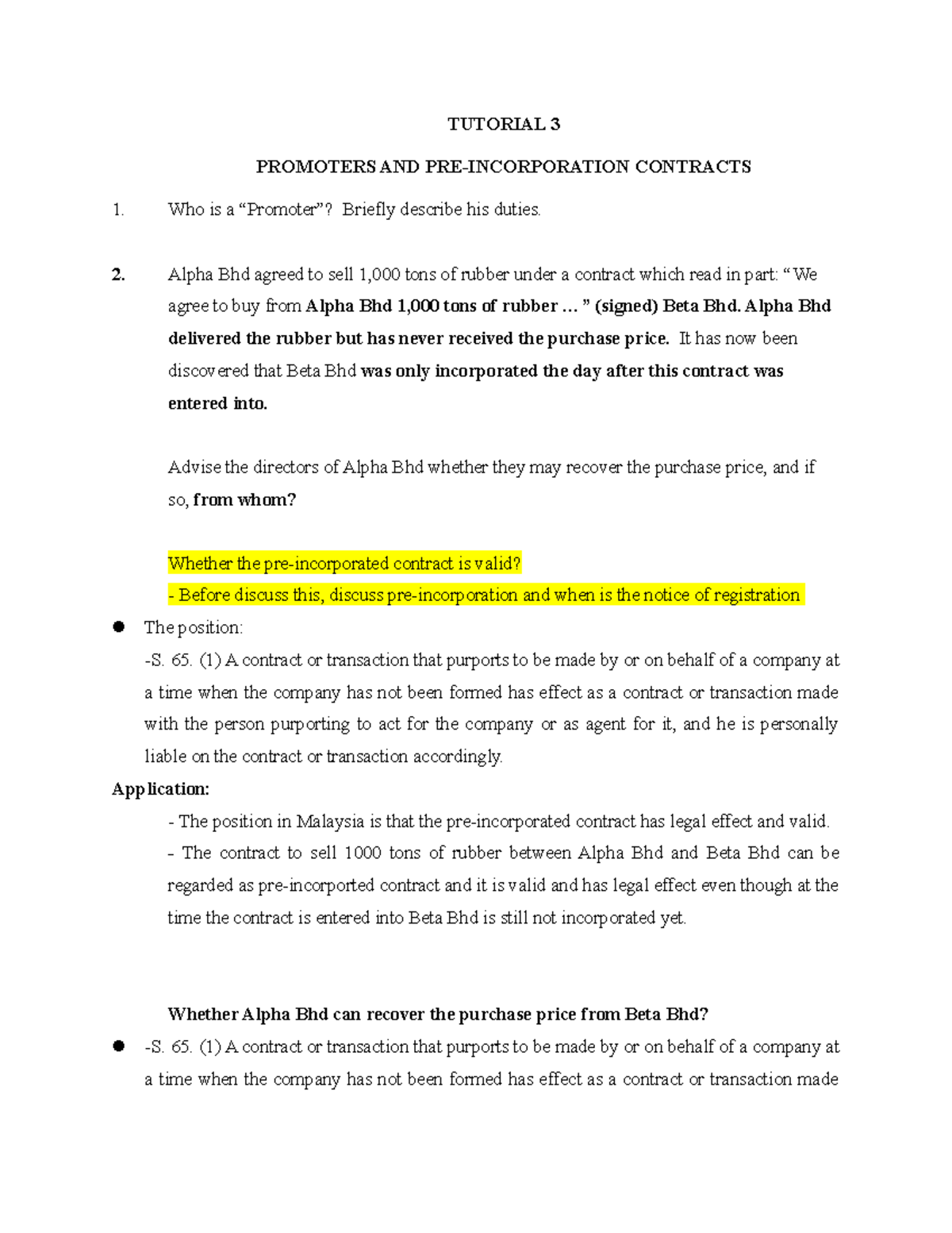 TUTO Promoters - TUTO COMPANY - TUTORIAL 3 PROMOTERS AND PRE-INCORPORATION CONTRACTS Who is a ...