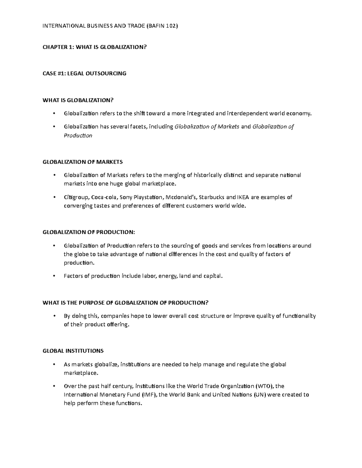 Bafin 102 - CH1 Globalization - INTERNATIONAL BUSINESS AND TRADE (BAFIN ...