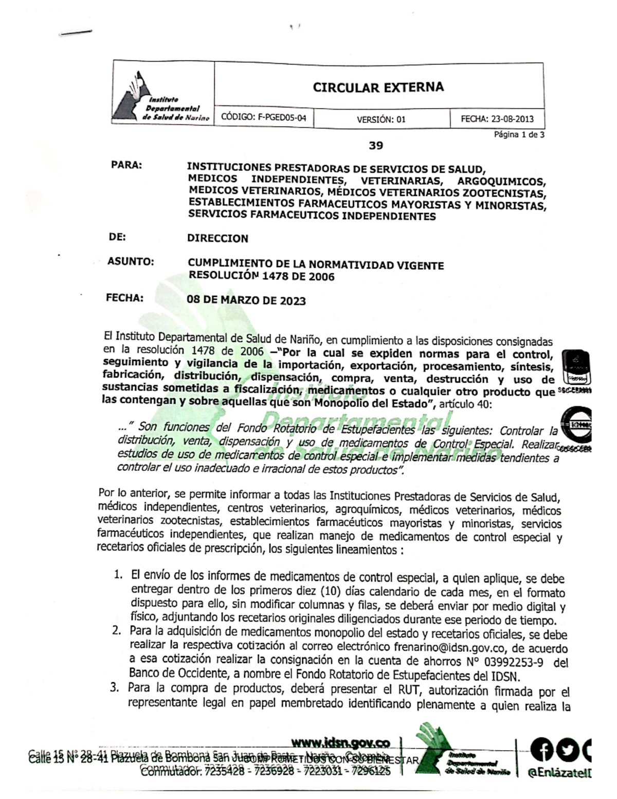 Circular 39 Lineamientos para MCE y recetarios - E.g folosofia - Studocu