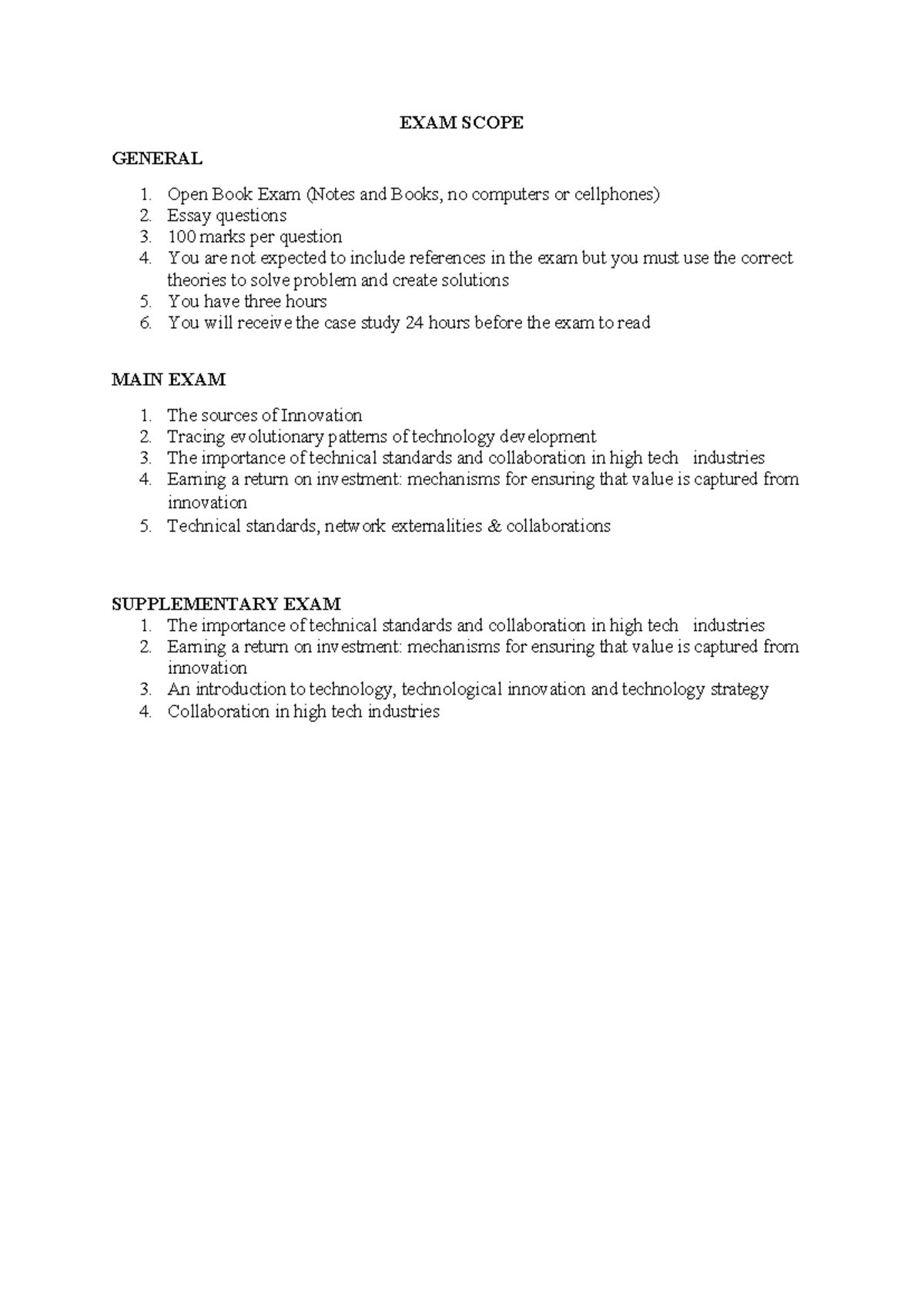 EXAM Scope - EXAM SCOPE GENERAL Open Book Exam (Notes and Books, no ...