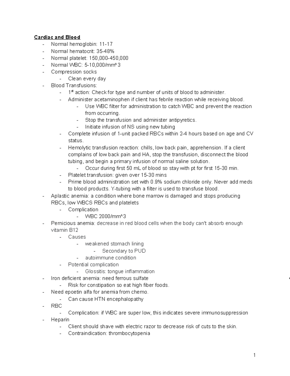 ATI Medsurg Study Guide - Cardiac and Blood - Normal hemoglobin: 11 ...