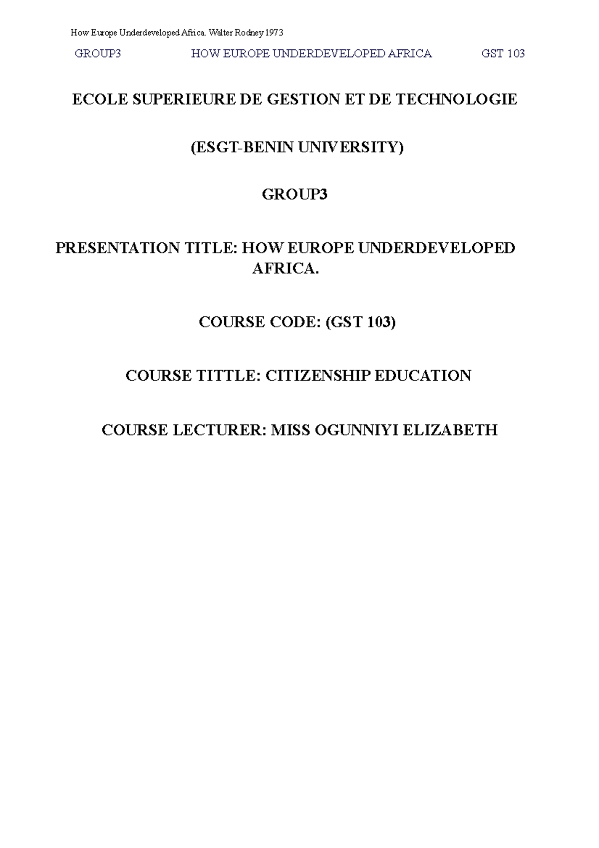 GST 103 Hundred Level - Summary Williams ginecología - GROUP3 HOW ...