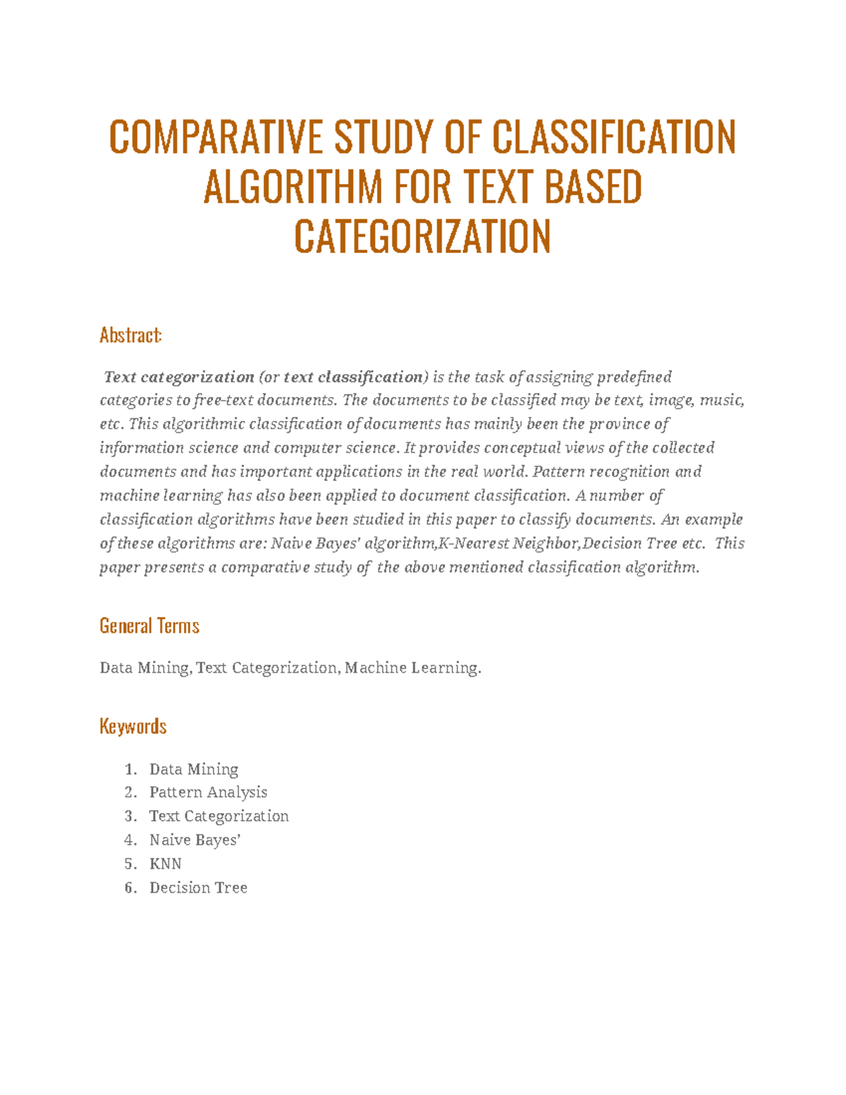 Final Paper to pubish - COMPARATIVE STUDY OF CLASSIFICATION ALGORITHM ...