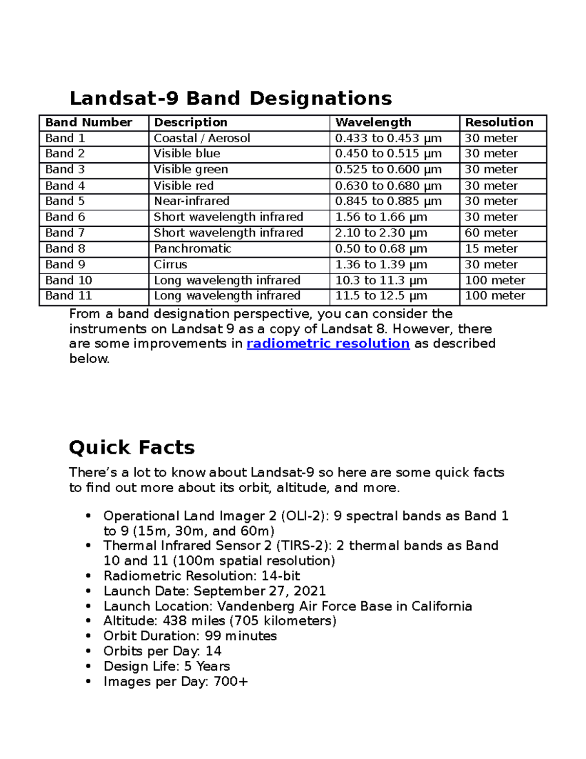 Landsat 9 - nothing stop me - Landsat-9 Band Designations Band Number ...