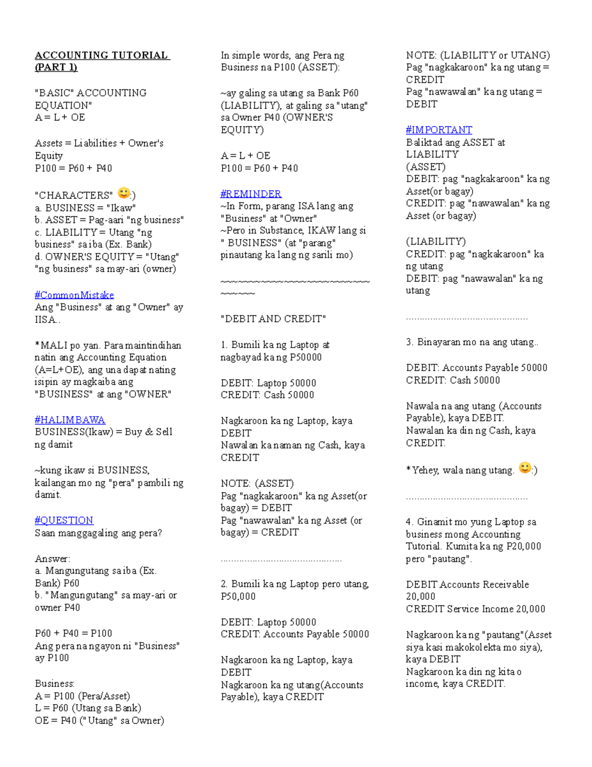Accounting The Basics Filipino Tutorialeh - ACCOUNTING TUTORIAL (PART 1 ...
