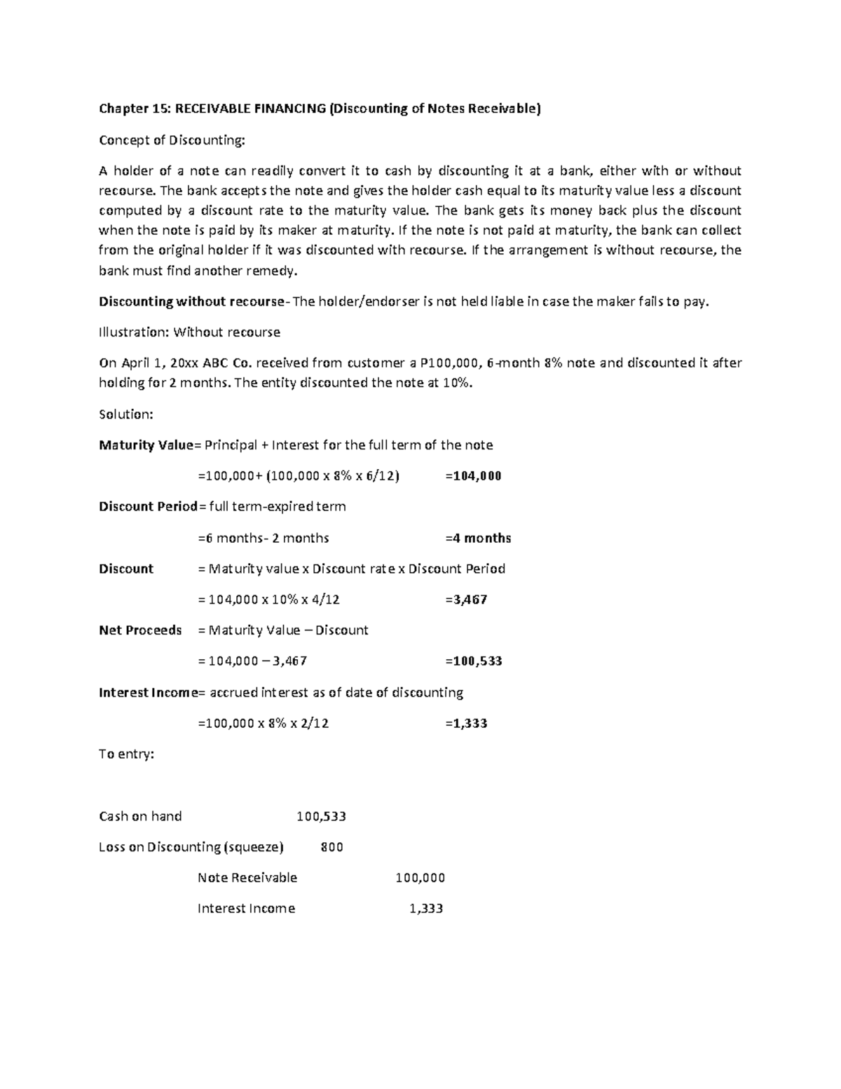 Chap 15- receivable financing discounting of nr Fin acct 1 - Warning ...