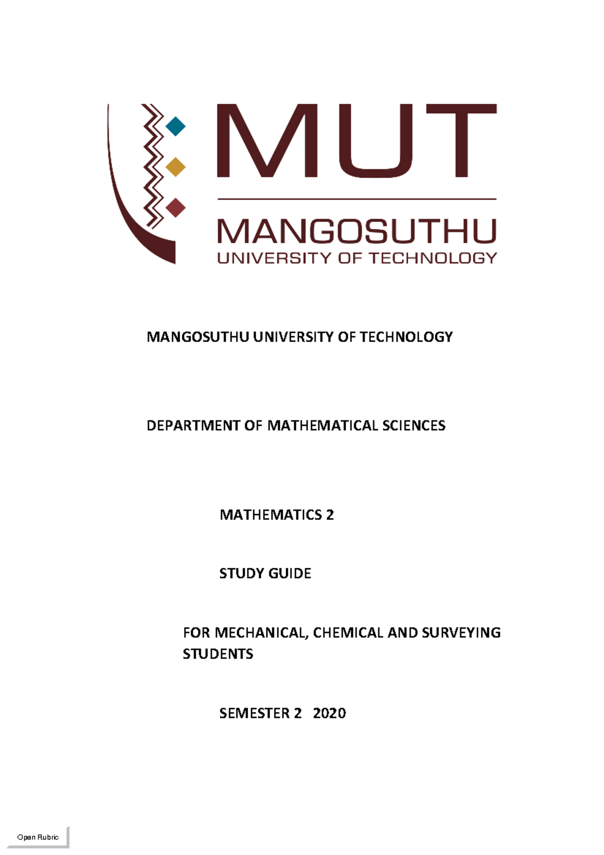 Maths 2 Guide MEC - MEOM210 - MANGOSUTHU UNIVERSITY OF TECHNOLOGY ...