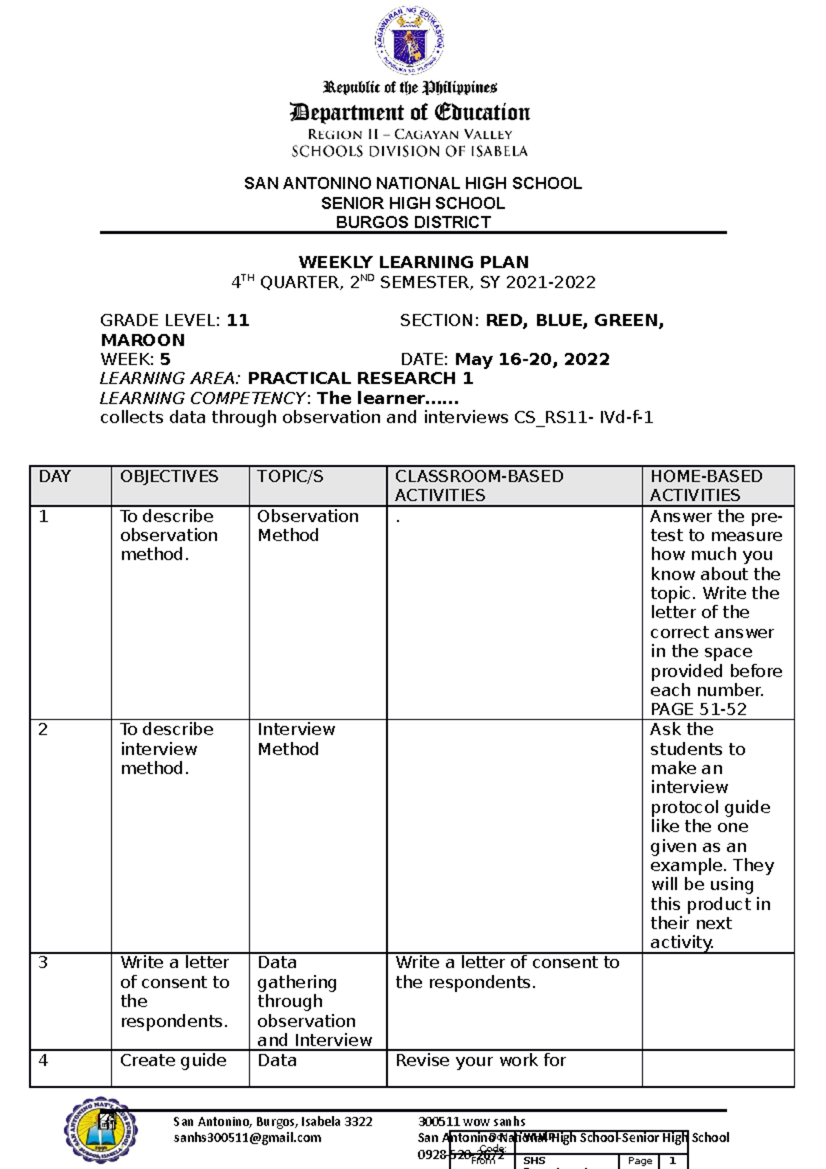 WLP - sample - SAN ANTONINO NATIONAL HIGH SCHOOL SENIOR HIGH SCHOOL ...
