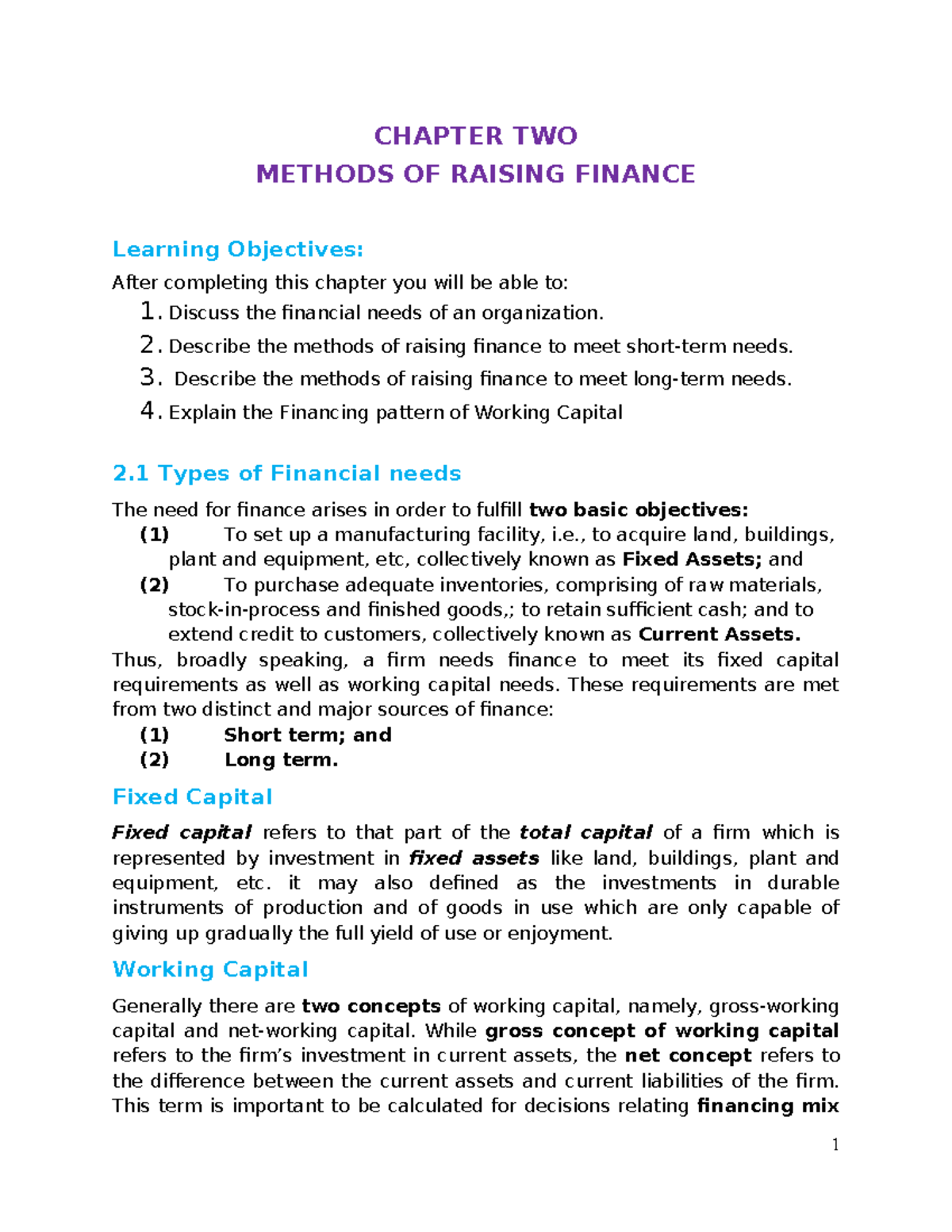 FM Chapter 2 - CHAPTER TWO METHODS OF RAISING FINANCE Learning Objectives: After completing this ...