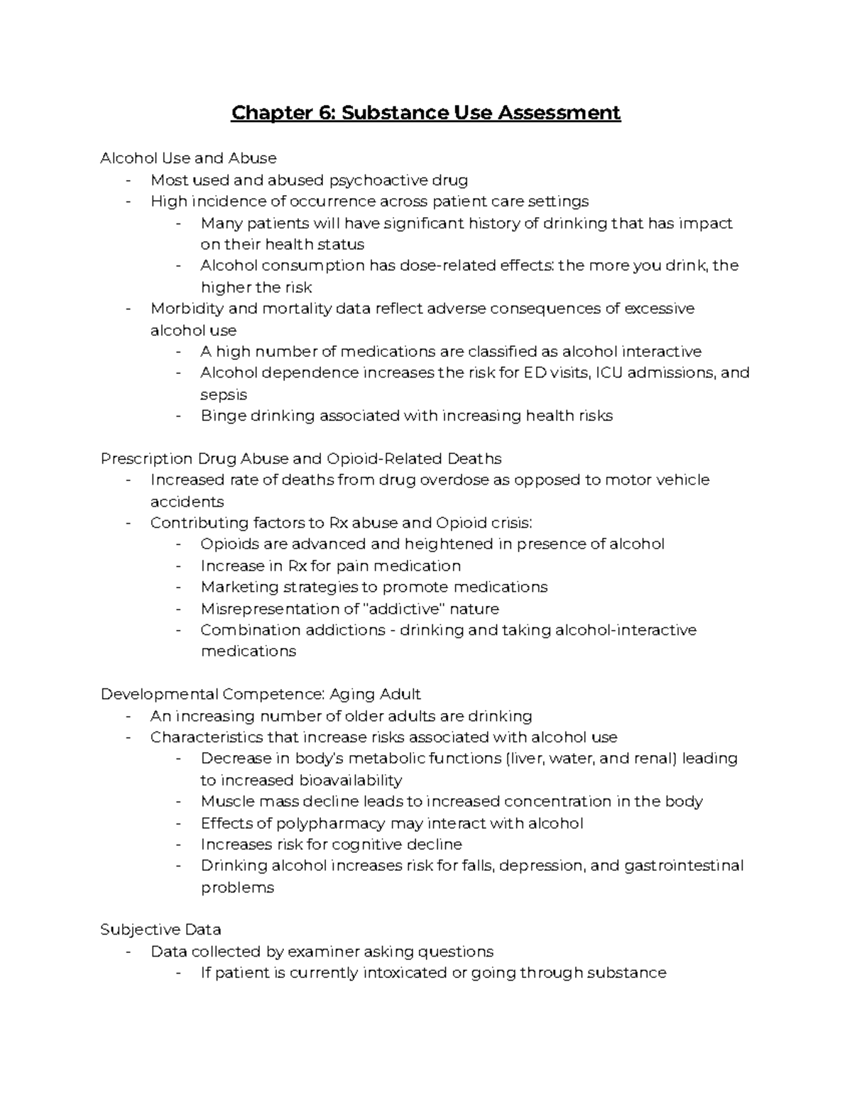 Health Assessment Exam 1 Notes Ch. 6-14 - Chapter 6: Substance Use ...