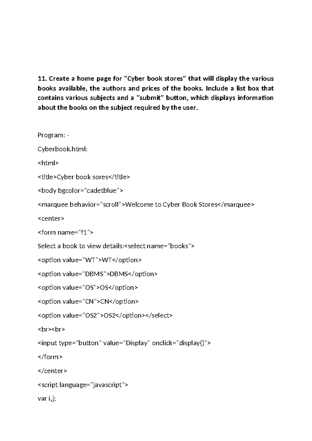 Advance JAVA Programming LAB Programs - 11. Create a home page for ...