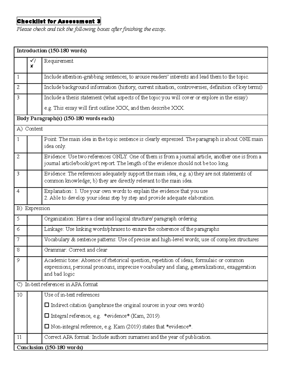 Checklist for Assessment 3 - Introduction (150-180 words) / Requirement ...