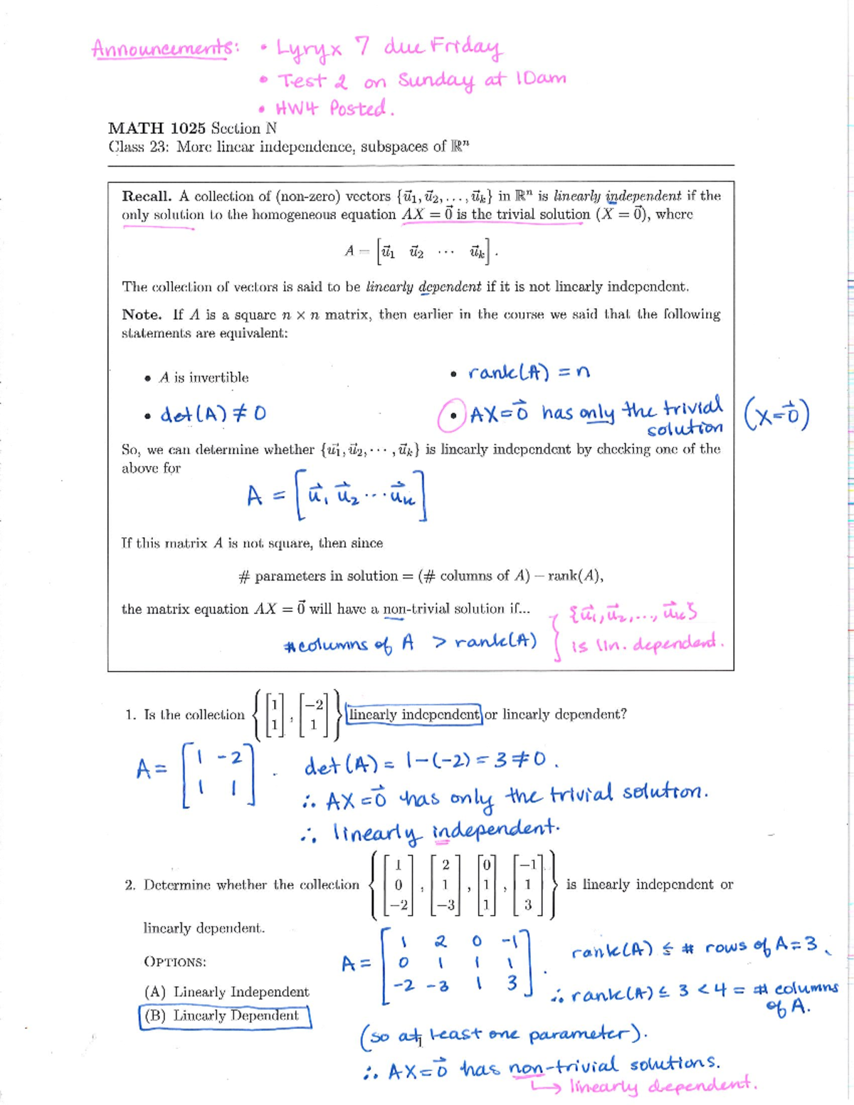 1025 Notes=2 - math notes - MATH 1025 Section N Class 24: Basis ...