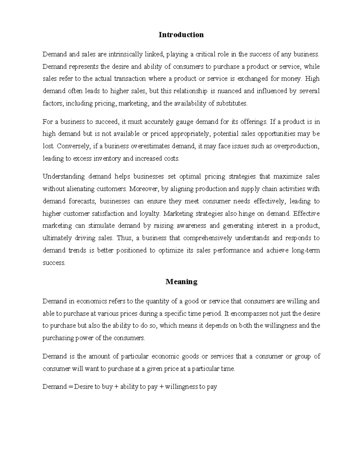 Price determination - Introduction Demand and sales are intrinsically ...