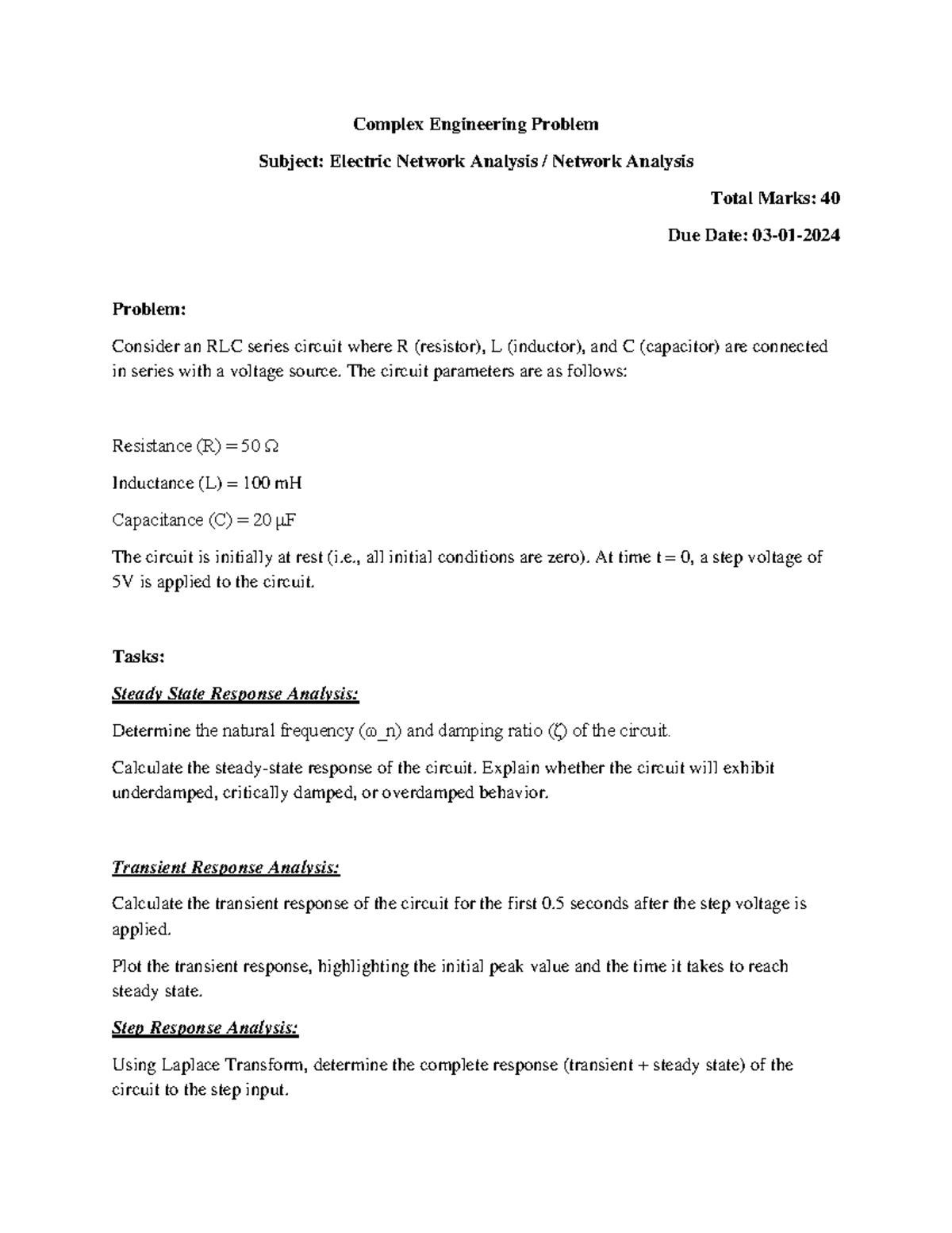CEP - CEP - Complex Engineering Problem Subject: Electric Network ...