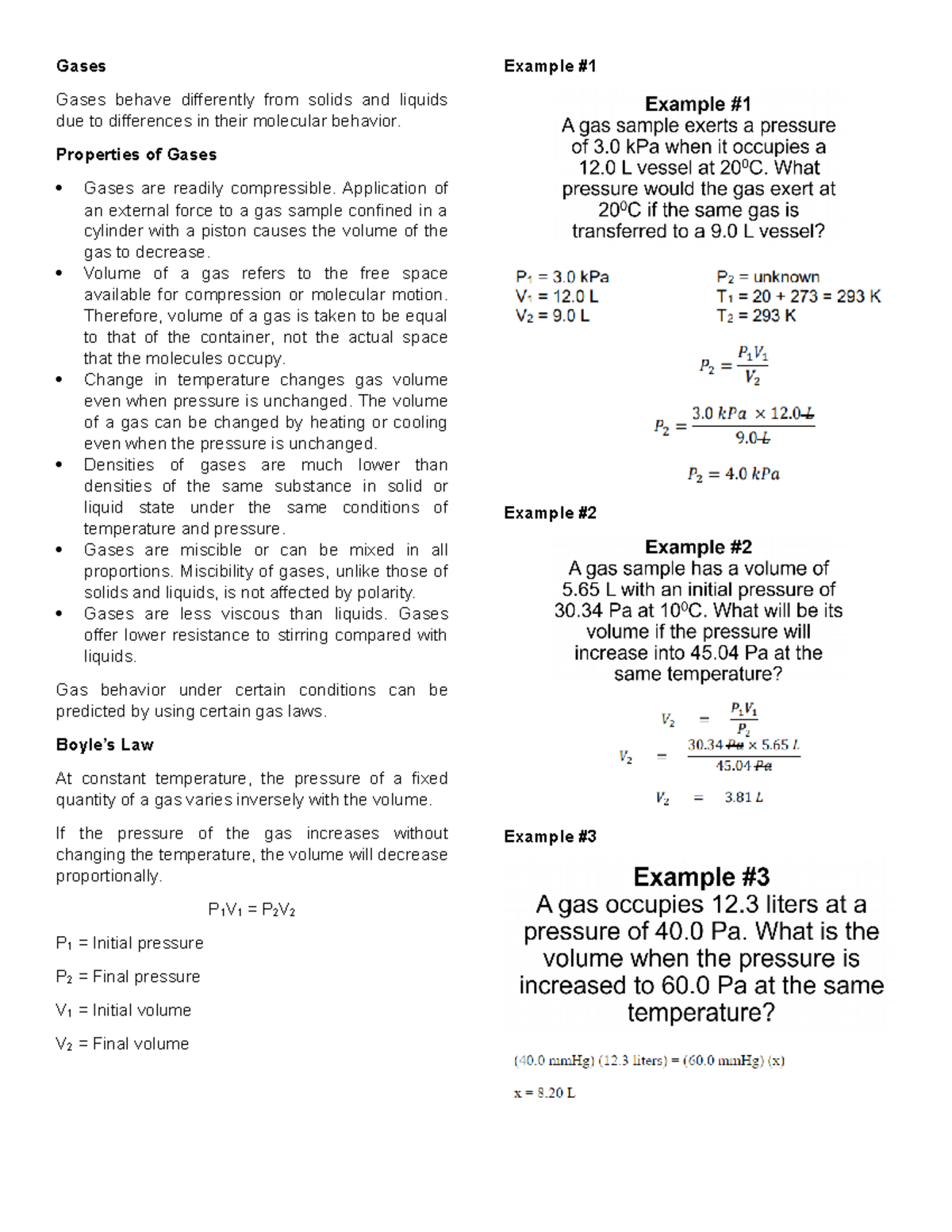 Chem gases - General Chemistry Reviewer - Gases Gases behave ...