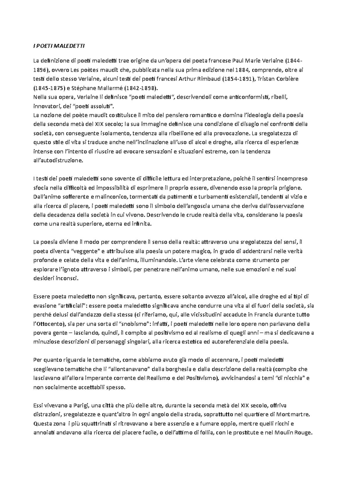 I Poeti Maledetti - I POETI MALEDETTI La definizione di poeti maledetti ...