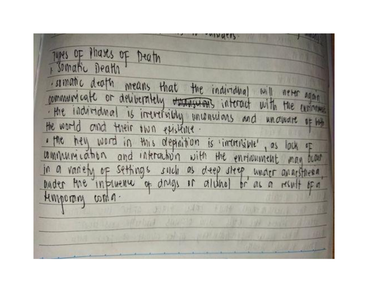 Recitation Week 5 - None - types of Phases of Death I Somatic Death ...