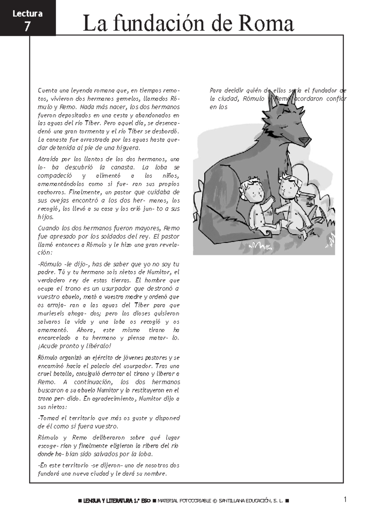 Fundacion Roma (Taller) - Lectura 7 La fundación de Roma Cuenta una ...