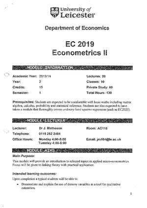 Ec2020 Multiple Regression Analysis Tutorials - EC2020 - Studocu
