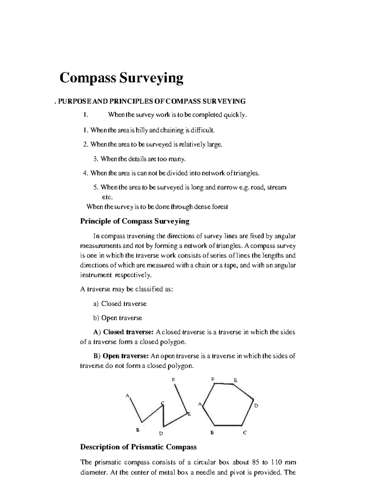 Compass Surveying - PURPOSE AND PRINCIPLES OF COMPASS SURVEYING When ...
