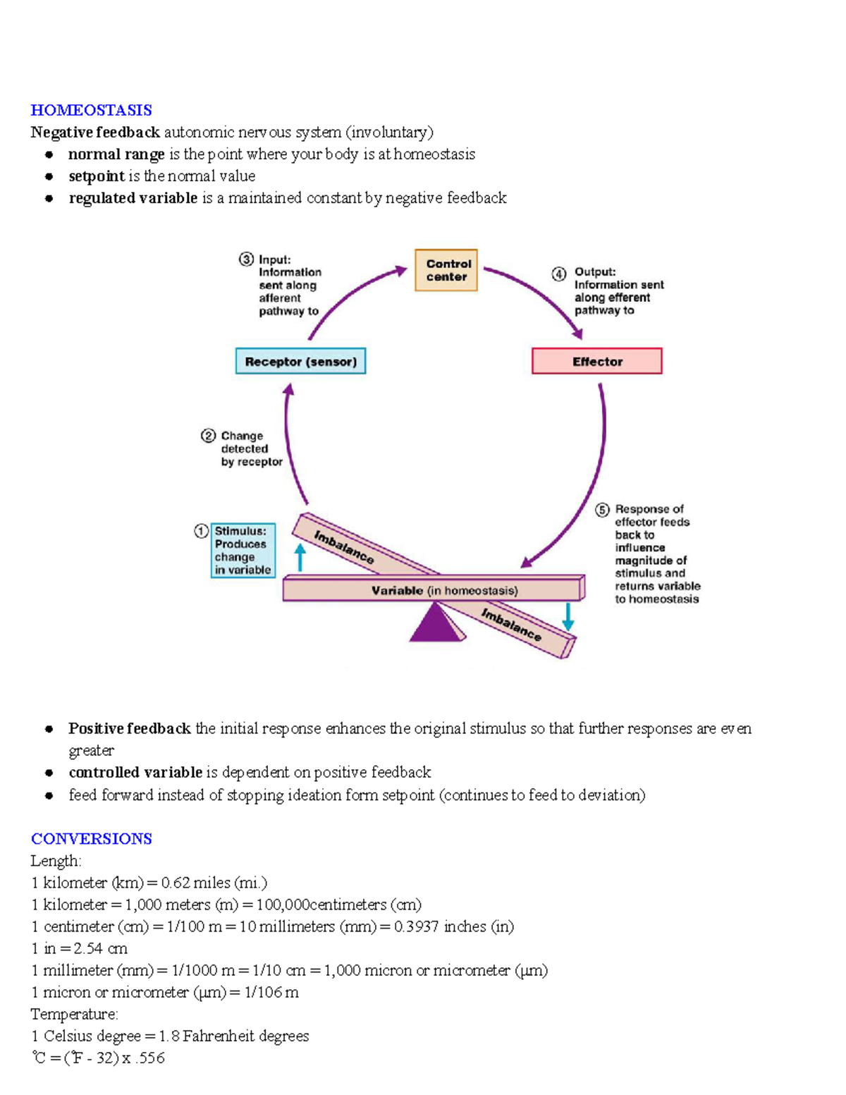 Bio 260 study guide - Topics for exam - HOMEOSTASIS Negative feedback ...