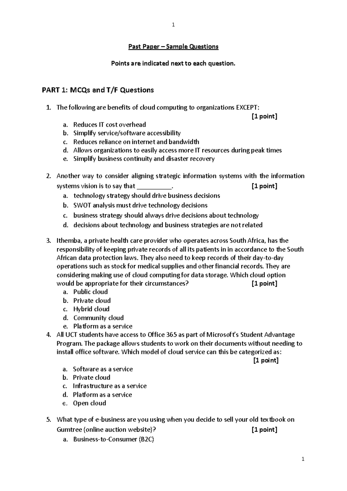 Theory Past Paper 1 - Past Paper – Sample Questions Points are indicated next to each question ...