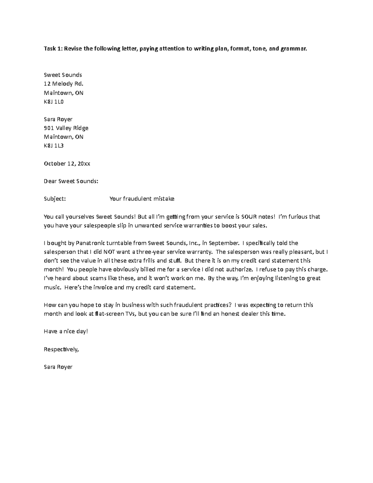 Week 7 Message writing practice midterm review 22F - Task 1: Revise the ...