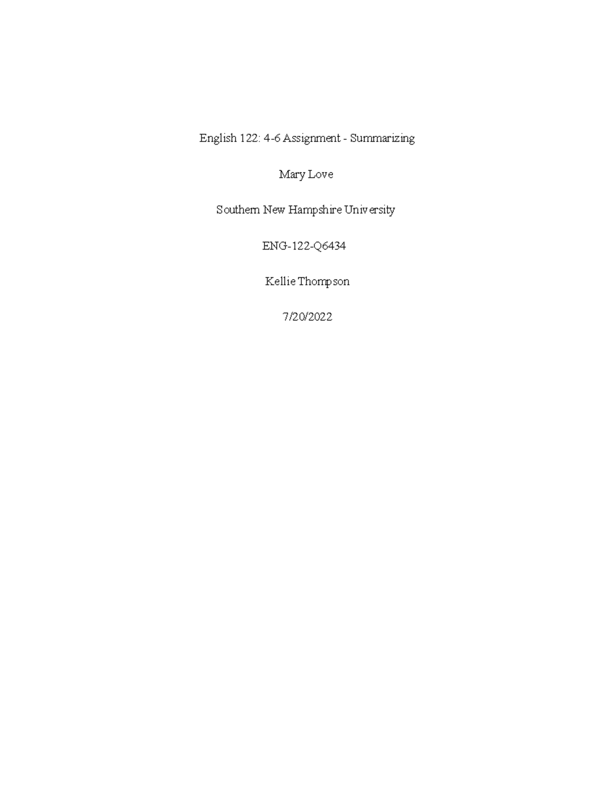 4-6 Assignment Quoting, Paraphrasing, and Summarizing - English 122: 4-6 Assignment ...