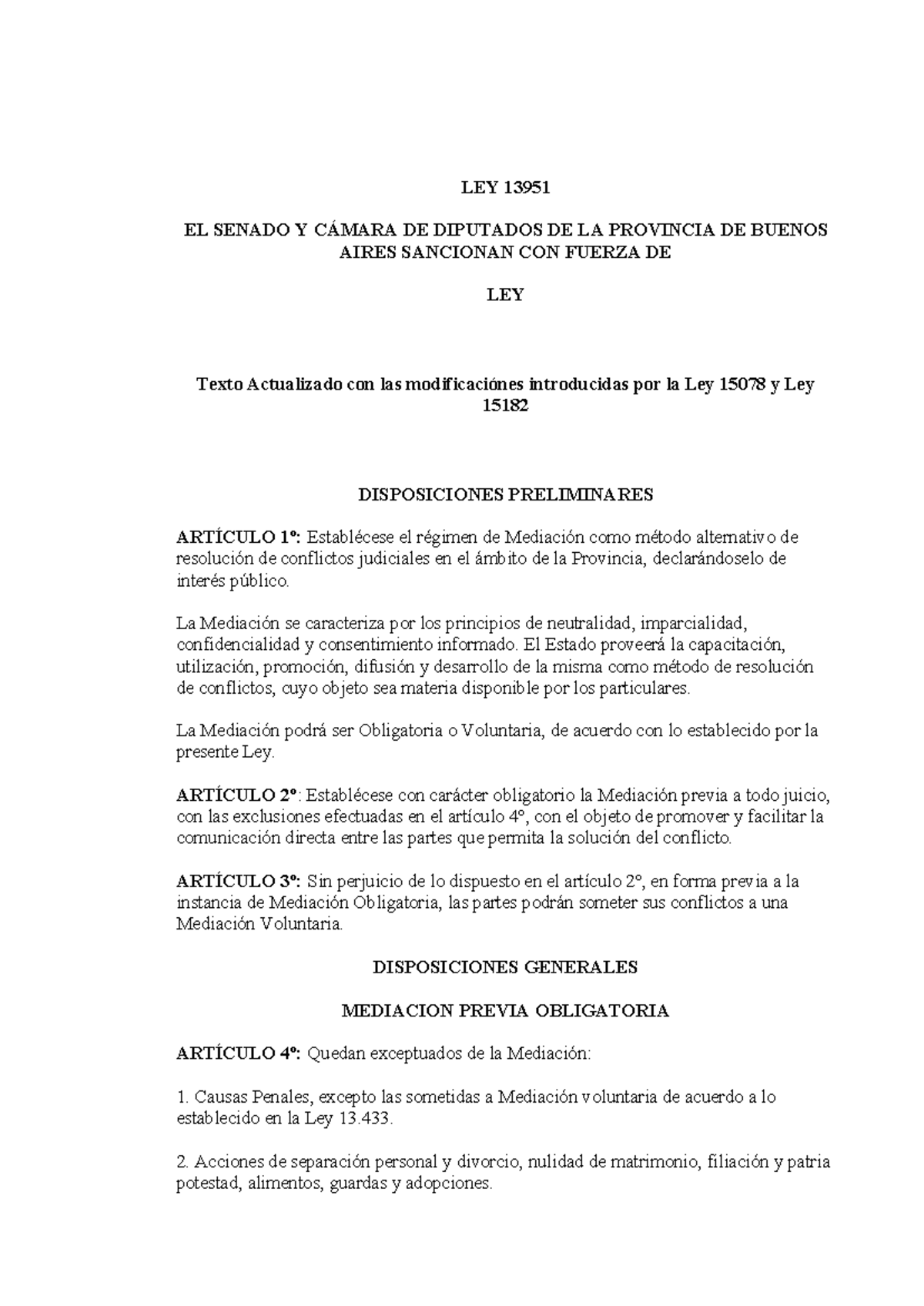 LEY 13951 Mediacion - LEY 13951 EL SENADO Y CÁMARA DE DIPUTADOS DE LA ...