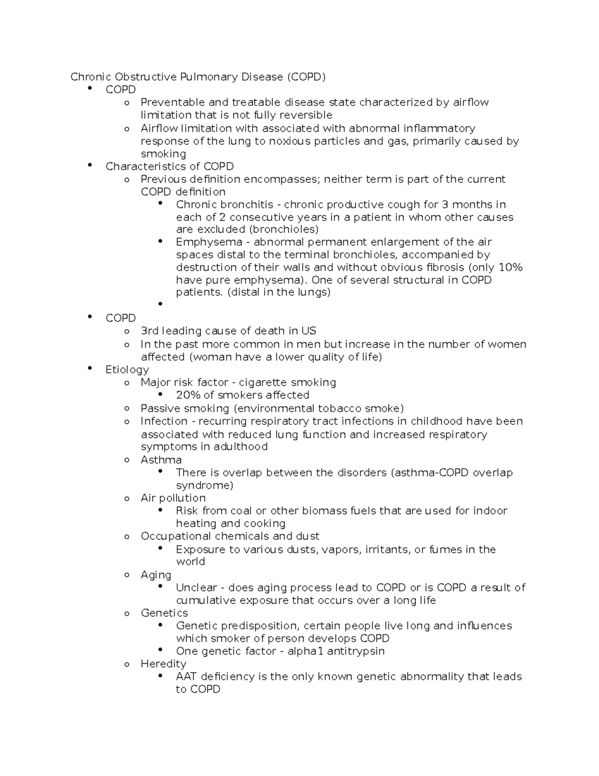 Chronic Obstructive Pulmonary Disease - One of several structural in ...