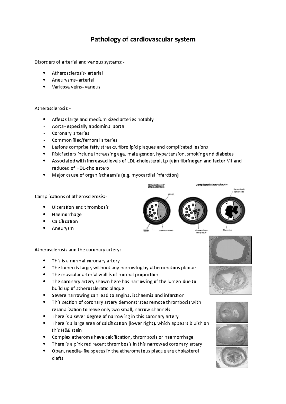 lecture 4 notes - Pathology of cardiovascular system Disorders of ...