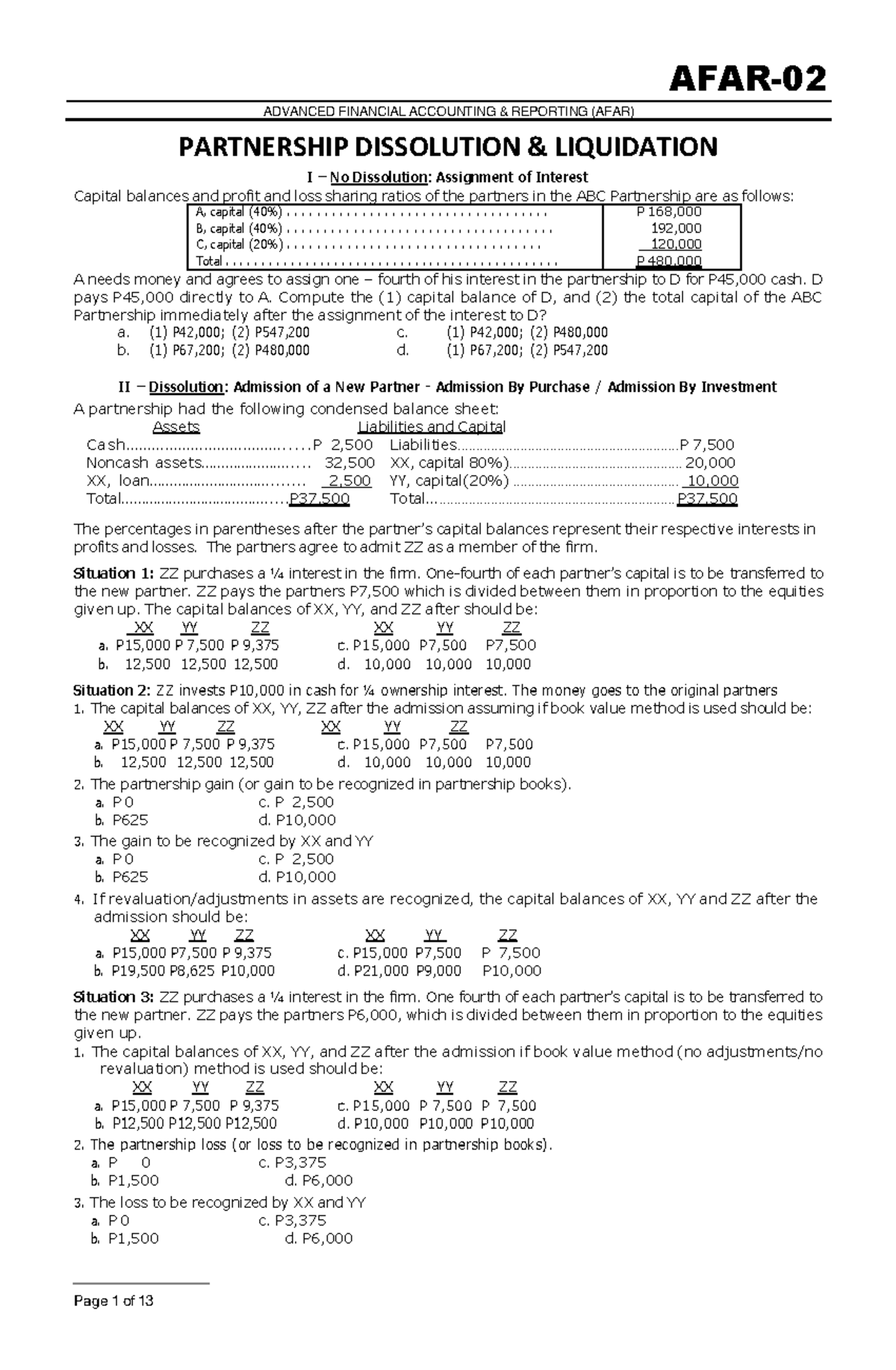 AFAR 02 Partnership Dissolution and Liquidation - ADVANCED FINANCIAL ...