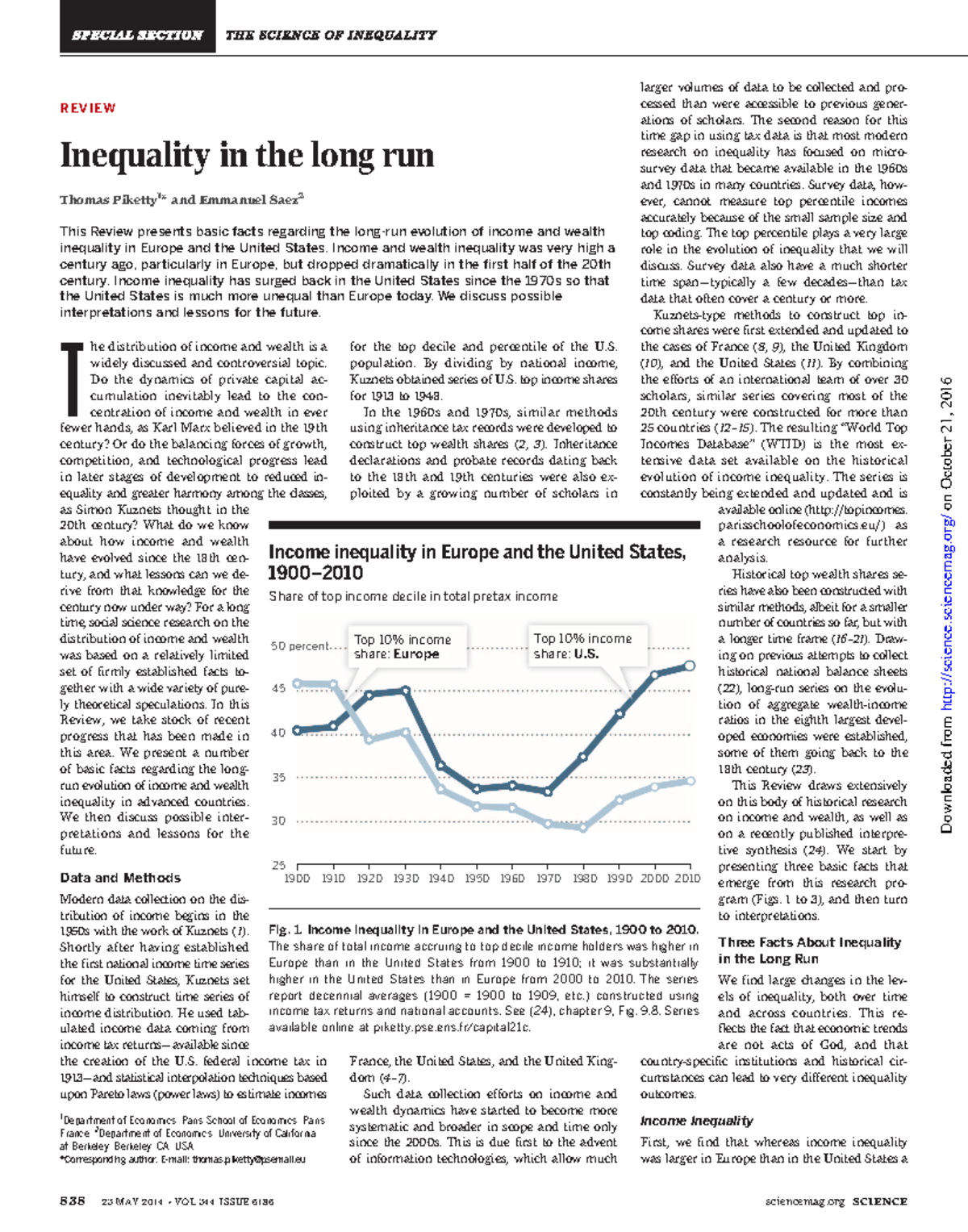 Piketty Saez 2014 - ertyuiop - REVIEW Inequality in the long run Thomas ...