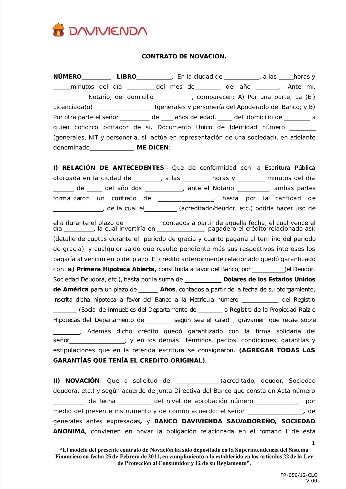 Modelo DE Contrato Novacion - CONTRATO DE NOVACIÓN DE NOVACIÓN ...