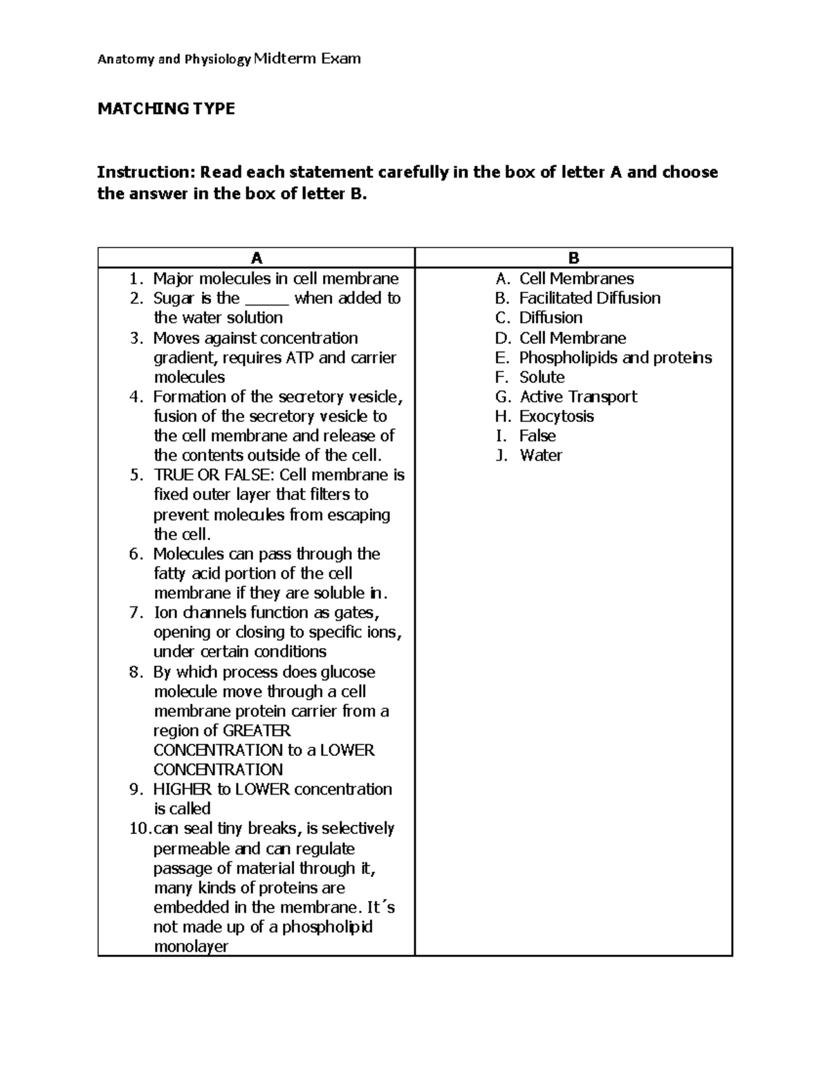 Anaphy Midterm Exam 1 - Practice materials in Anatomy and Physiology ...