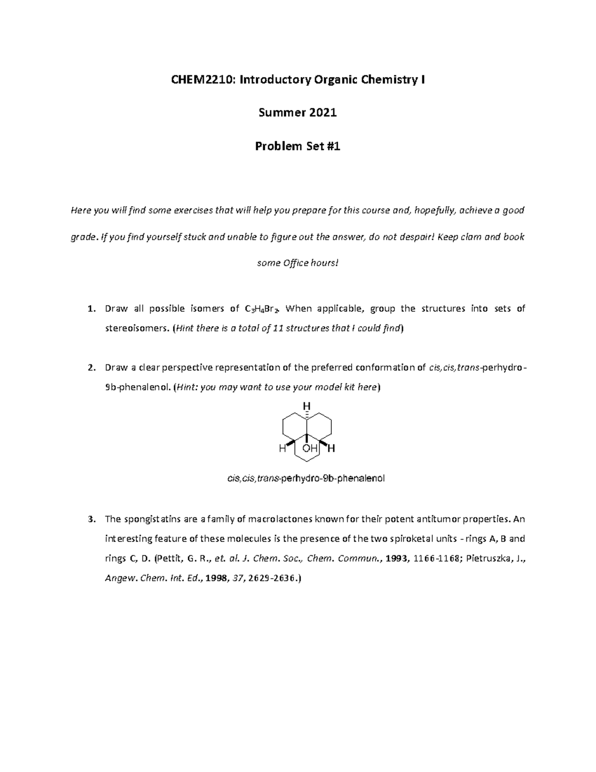 Problem Set#1 Summer 2021 - CHEM 2210 - U of M - Studocu