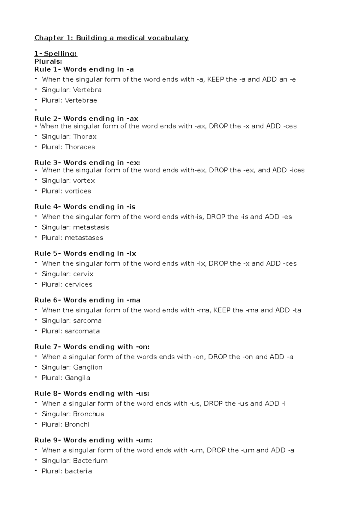 Medical terminology notes - Chapter 1: Building a medical vocabulary 1 ...