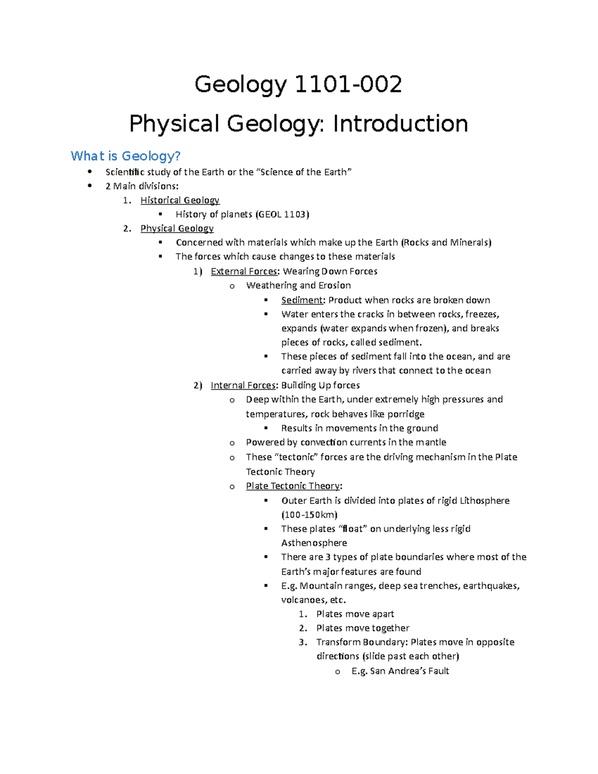 Introduction - notes - Geology 1101- Physical Geology: Introduction ...