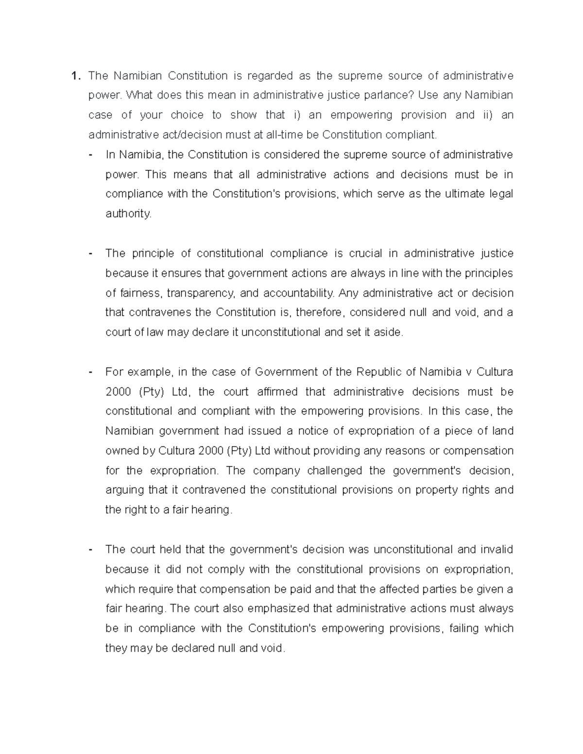 Admin law sources of law questions - The Namibian Constitution is ...