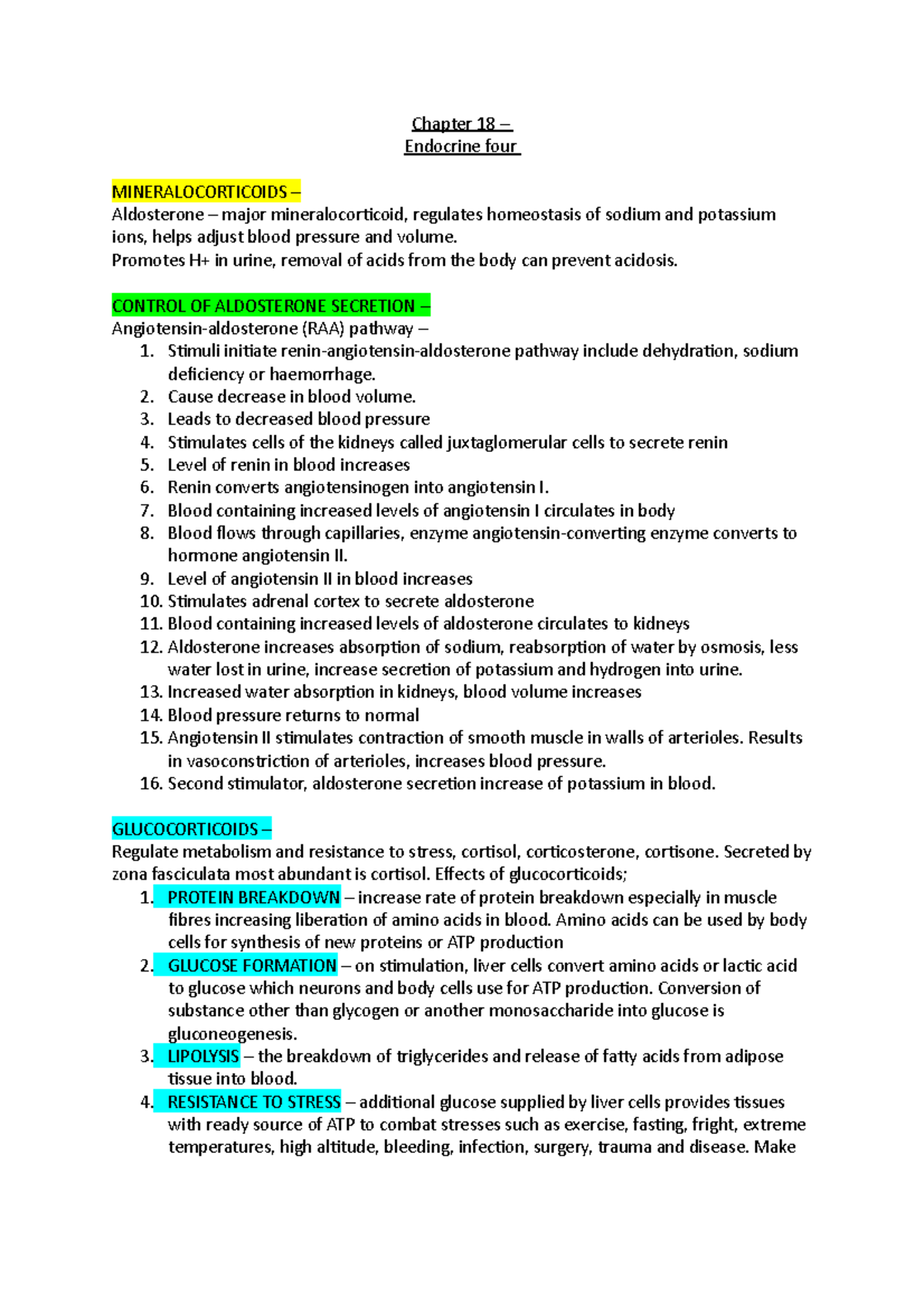 Chapter 18, endocrine 4 - Chapter 18 – Endocrine four ...