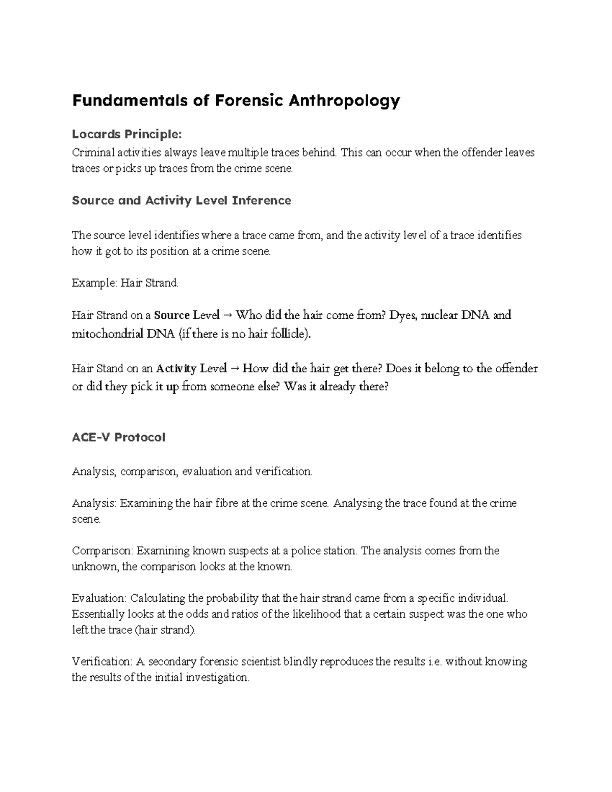 Foresnics Notes - Fundamentals of Forensic Anthropology Locards ...