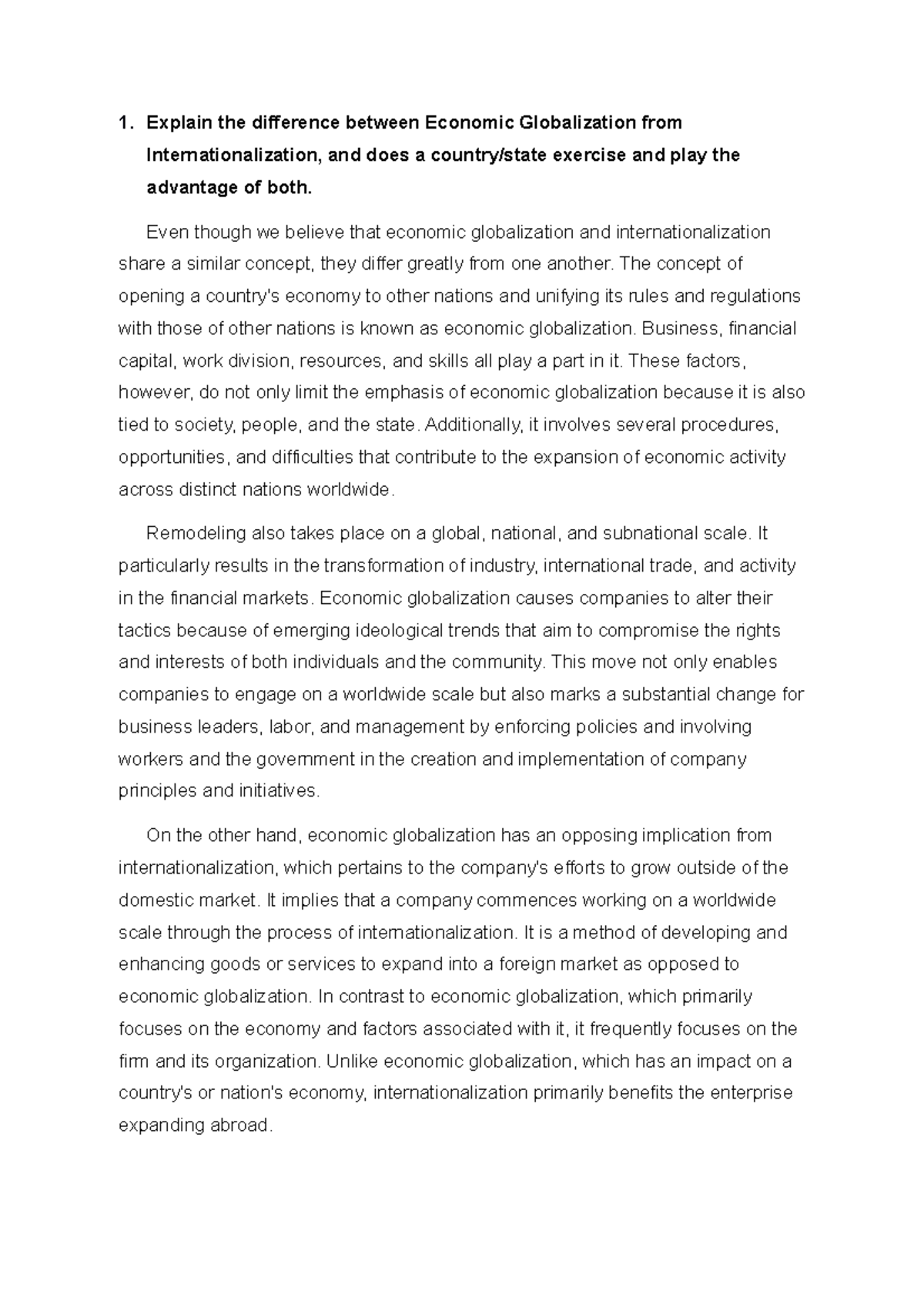 Contempo act 2 - quiz - Explain the difference between Economic ...