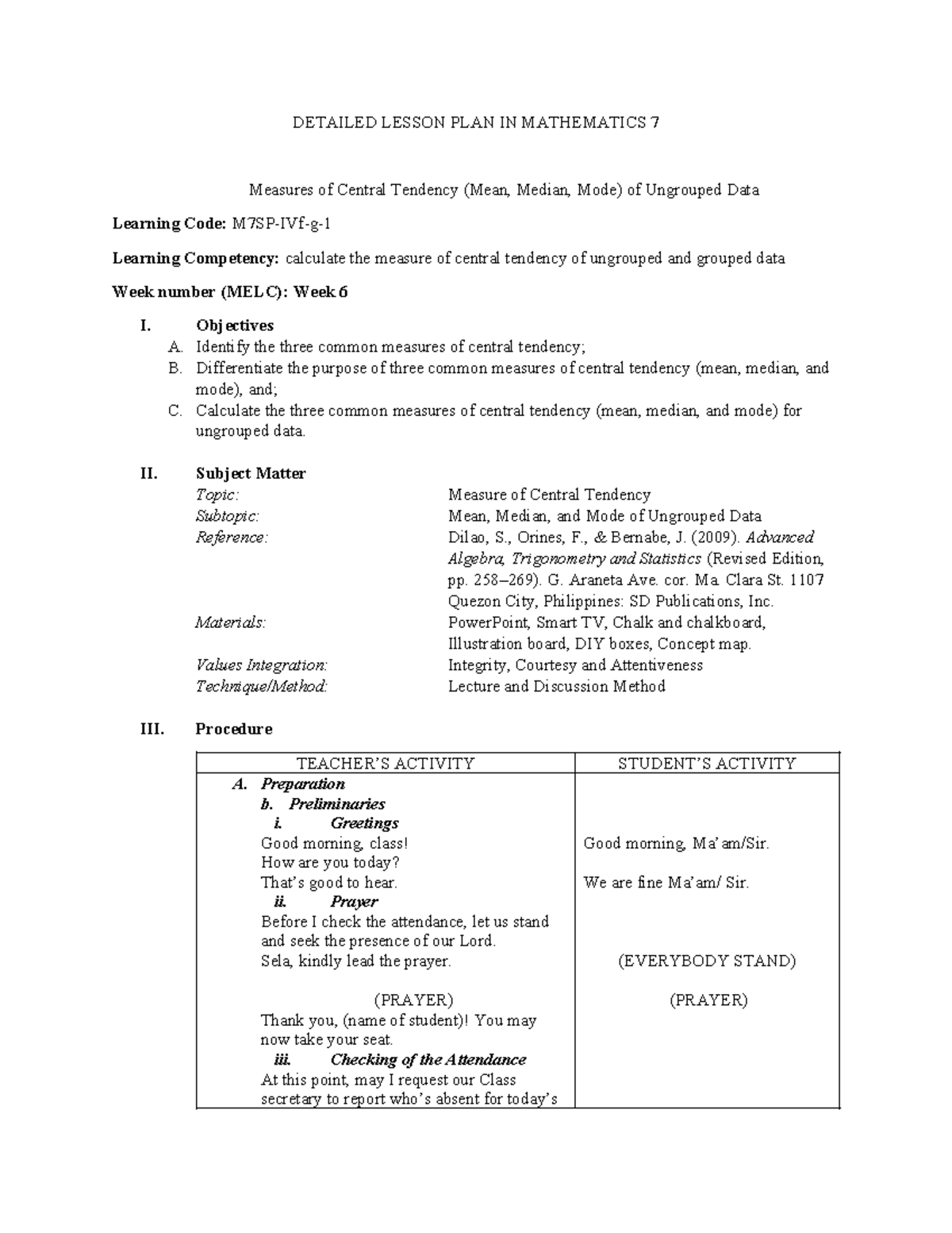 Detailed Lesson PLAN IN Mathematics 7 - DETAILED LESSON PLAN IN ...